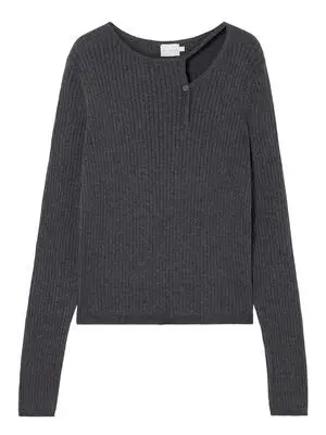 DEIJI STUDIOS Asymmetric Cutout Ribbed Sweater - Gray