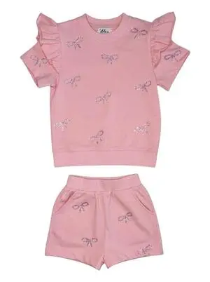 LOLA + THE BOYS Crystal Bows Short Set - Pink