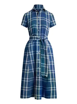 Polo Ralph Lauren Plaid Shirtdress With Belt - Blue