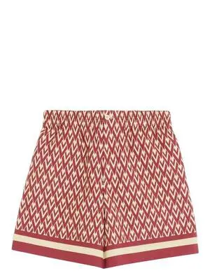 Valentino Garavani Popeline Bermuda Shorts With Toute La V Print - Red/cream