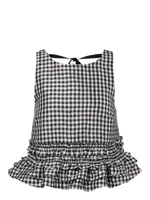 GANNI Gingham Ruffled Top - Black
