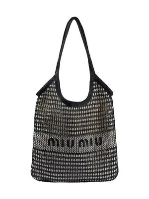 Miu Miu Logo Crochet Tote Bag - Beige