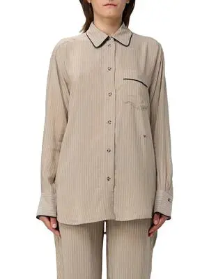 Victoria Beckham Striped Shirt With Classic Collar - Brown