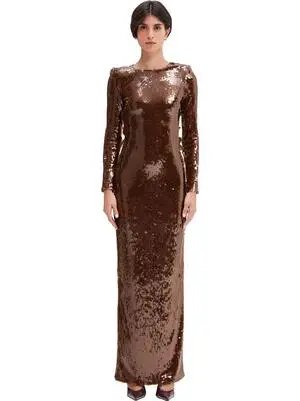 PatBO Sequin Long-sleeve Gown - Brown