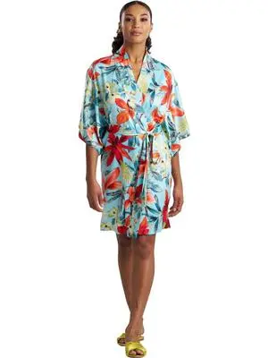 Natori Tropical Breeze Satin Wrap - Blue