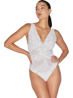 Natori Feathers Boudoir Bodysuit - White