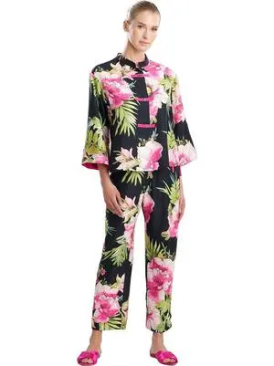 Natori Sonomi Mandarin Pajama Set - Black / Floral / Multicolor