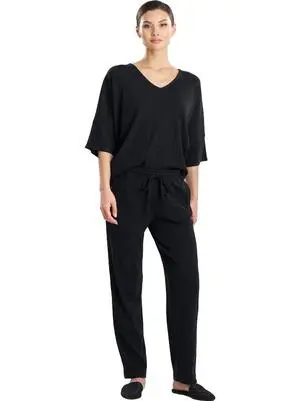 Natori Tranquility Waffle Tapered Pants - Black