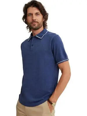 Velvet By Graham & Spencer Orion Cotton Linen Polo - Navy