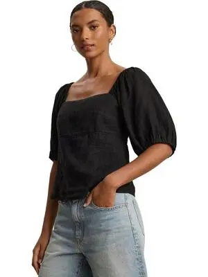 Velvet By Graham & Spencer Olivia Linen Top - Black