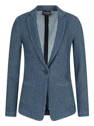 Emporio Armani Single-breasted Jersey Blazer With Chevron Motif - Blue