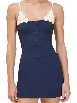 Devon Windsor Hayes Mini Dress With Button And Floral Detail - Navy