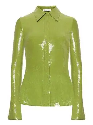 Oscar De La Renta Sequin Jersey Blouse - Natural
