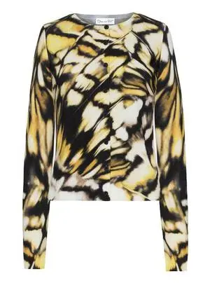 Oscar De La Renta Abstract Butterfly Printed Cardigan - Natural