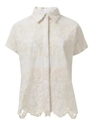 LEEM Lace Top With Collar - White