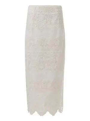 LEEM Pencil Lace Midi Skirt - White