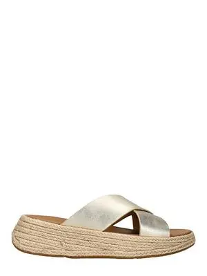 Fitflop F-mode Leather Flatform Sliders - Gold