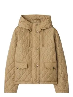 Burberry Cropped Quilted Nylon Hooded Jacket - Beige