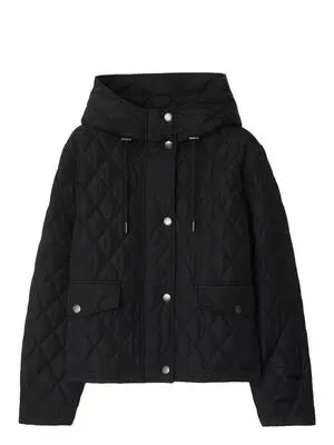 Burberry Cropped Quilted Nylon Hooded Jacket - Black