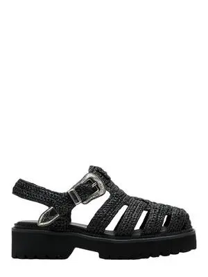 MARC NOLAN Maya Lug Fisherman Sandals - Black Crochet