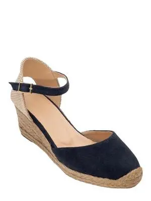FOREVER & ALWAYS SHOES Aldea Leather Platform Espadrille - Navy Suede Leather
