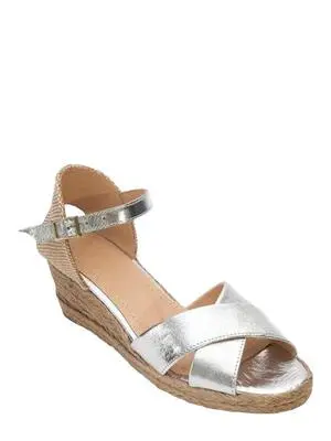 FOREVER & ALWAYS SHOES Miria Leather Platform Espadrille - Silver Leather