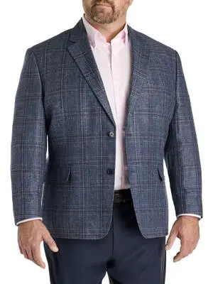 OAK HILL PREMIUM BY DXL Big & Tall Glen Plaid Sport Coat - Blue