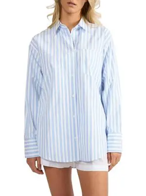 VIENS AVEC MOI Seaside Stripe Button-Up Shirt Blue Stripe