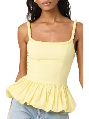 Astr The Label Bubble Peplum Cotton Camisole - Butter Yellow