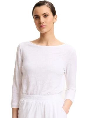 Majestic Filatures Stretch Linen Three-Quarter Sleeve Boatneck T-Shirt Blanc