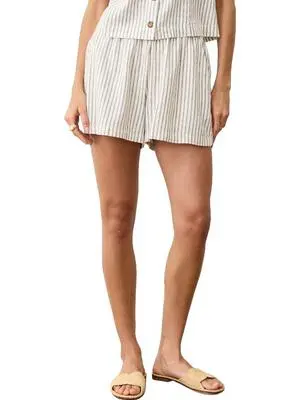 Marine Layer Allison Stripe Hemp Blend Shorts - Cream/ Navy Stripe