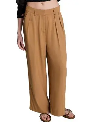 KENNETH COLE Pleated High-waist Wide-leg Trousers - Tobacco