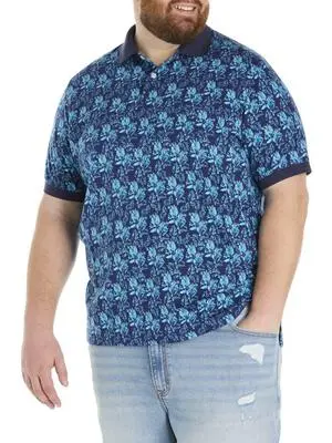 HARBOR BAY BY DXL Big & Tall Palm Print Polo Shirt - Peacoat Multi
