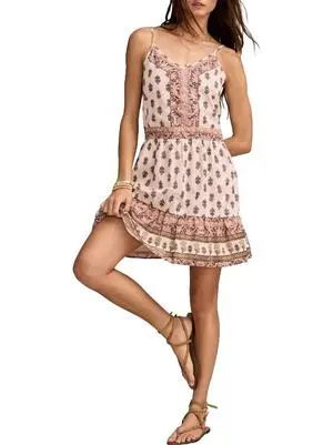 Lucky Brand Border Print Cotton Mini Dress Mauve Combo