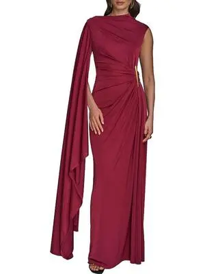 Donna Karan New York Ruched Drape Gown - Sangria
