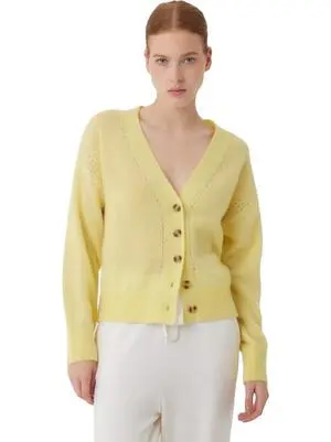 Majestic Filatures Cashmere Silk Pointelle Cardigan - Lemon