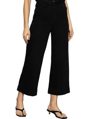Sanctuary High Waist Wide Leg Cropped Cotton Pants - Black