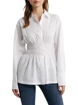 Rag & Bone Cotton Smocked Waist Peplum Button-up Shirt - White