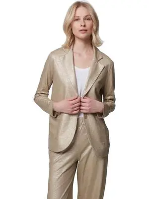 MAJESTIC FILATURES Stretch Metallic Linen One-Button Blazer