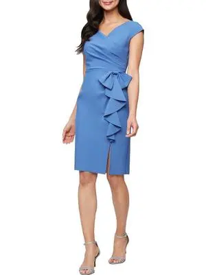 Alex Evenings Contour Collection Ruffle Sheath Cocktail Dress - Cornflower