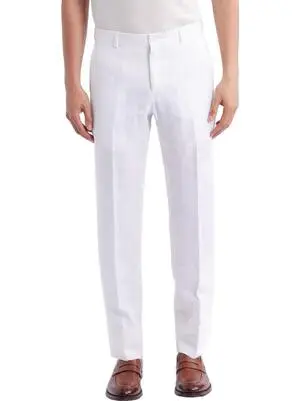 Berle Flat-Front Linen Dress Pants White
