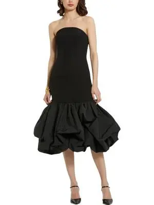 Mac Duggal Crepe Midi Dress With Taffeta Bubble Hem - Black