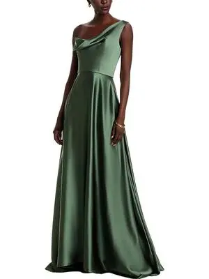 Amsale One Shoulder Drape Front Gown - Olive