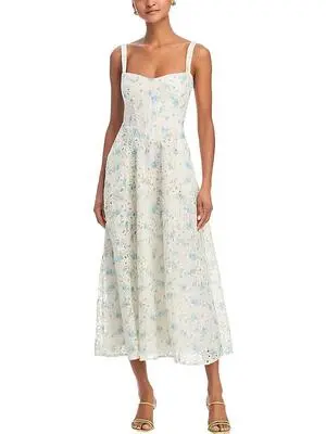 Bardot Adaline Broderie Midi Dress - Blue White