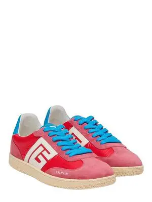 Balmain Swan Suede And Nylon Trainers - Red