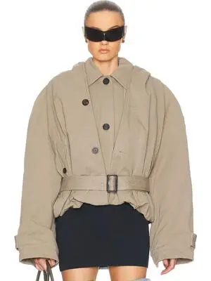 Balenciaga Hooded Trench Coat - Dark Beige