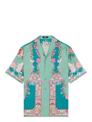 Versace Silk Coral Theatre Print Shirt In Sage - Sea Green