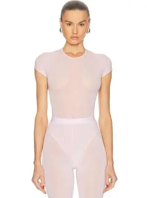 Wardrobe.NYC Sheer Cap-sleeve Bodysuit - Blush