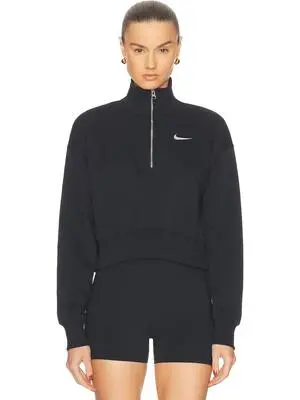 Nike Phoenix Fleece 1/2 Zip Cropped Sweatshirt Black & Sail
