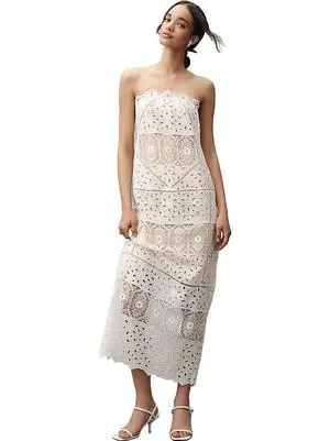 Bhldn Strapless Eyelet Column Maxi Dress White